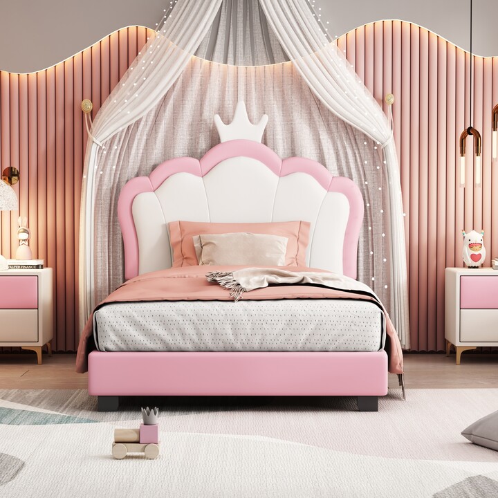 SUNMORYINC Upholstered Princess Bed Crown Headboard Platform Bed with ...