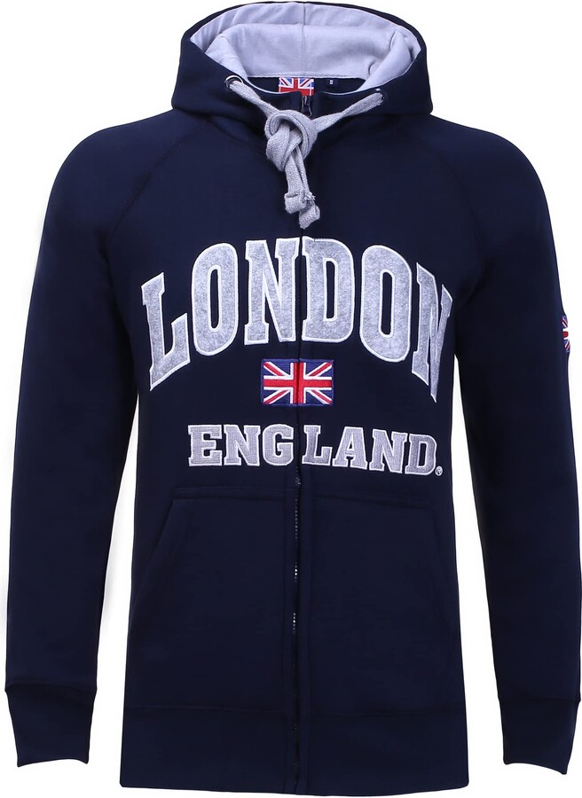 Itzu Men's London England Hoodie Full Zip Up Top Cotton Union Jack ...