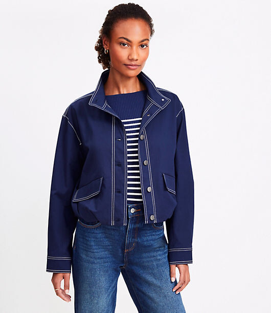 LOFT Topstitched Bubble Hem Jacket - ShopStyle