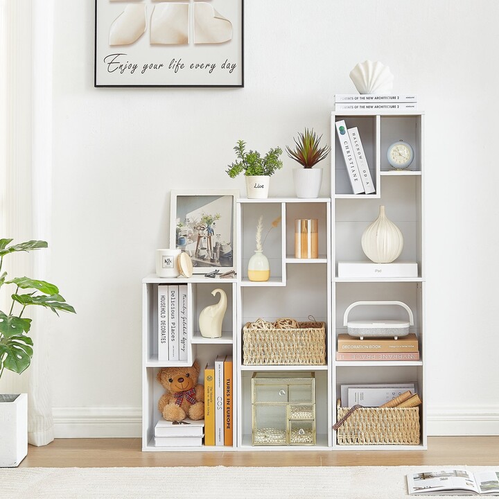 L Shaped Freestanding Ladder Corner Bookshelf, 12 Cubes Stepped Etagere ...