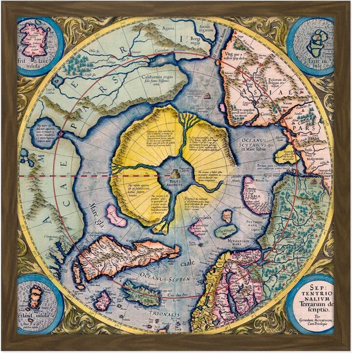 Artery8 Wall Art Print Map Mercator 1623 North Pole Arctic Pictorial Chart Square Framed Picture