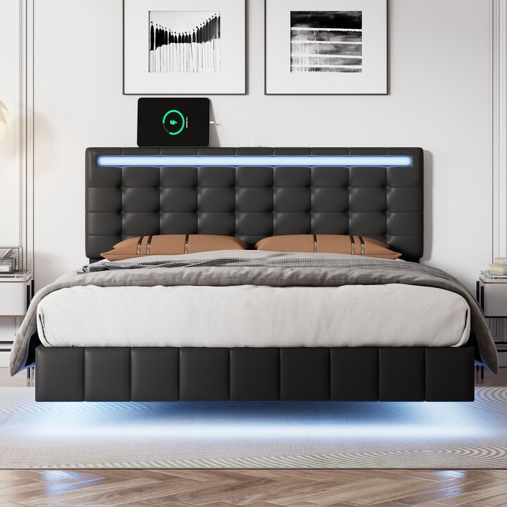 SUNMORYINC Full Size Floating Bed Frame with LED Lights - ShopStyle