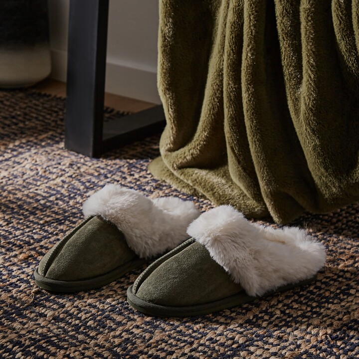 Dunelm Green Suedette Mule Slippers, Size: Womens 5-6 Green - ShopStyle