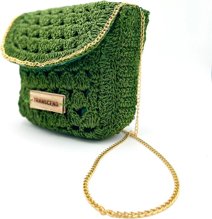 Transcend Handwoven Natural Raffia Flap Bag / Crossbody In Blue & Green ...