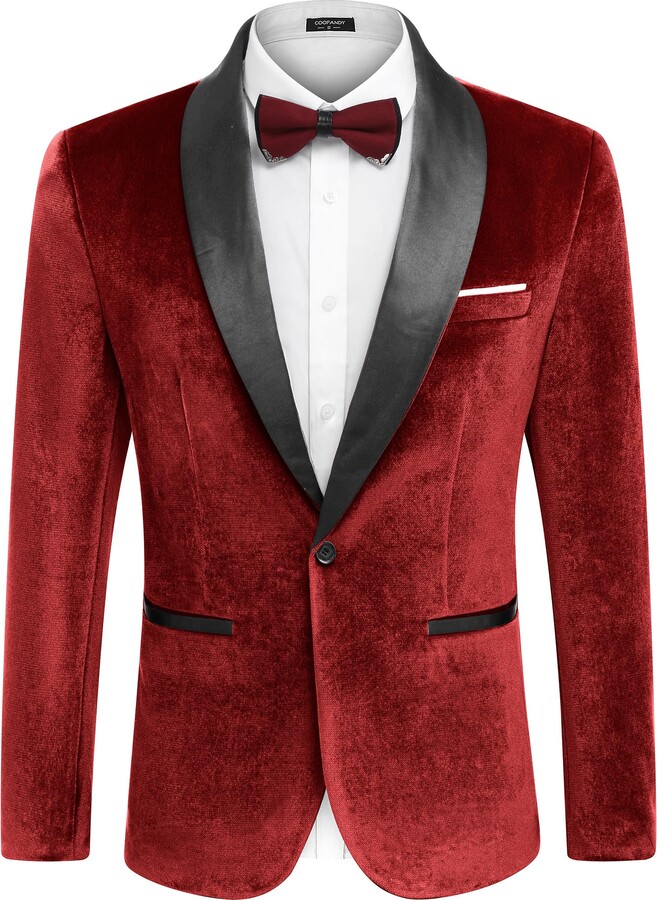 COOFANDY Men's Velvet Tuxedo Slim Fit Shawl Lapel Suit Jacket One ...