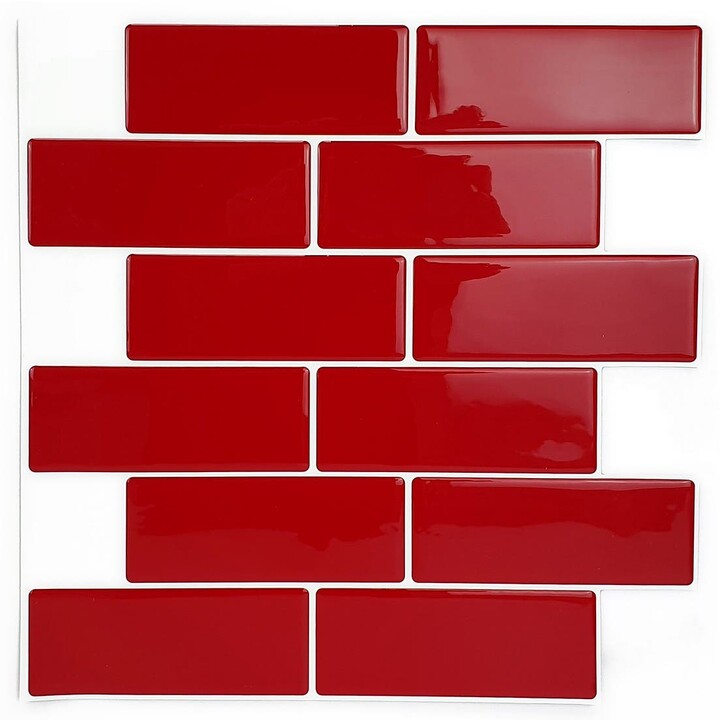 Walplus Cherry Red Metro 3D Metro Sticker Tiles Retro Wall Splashbacks ...