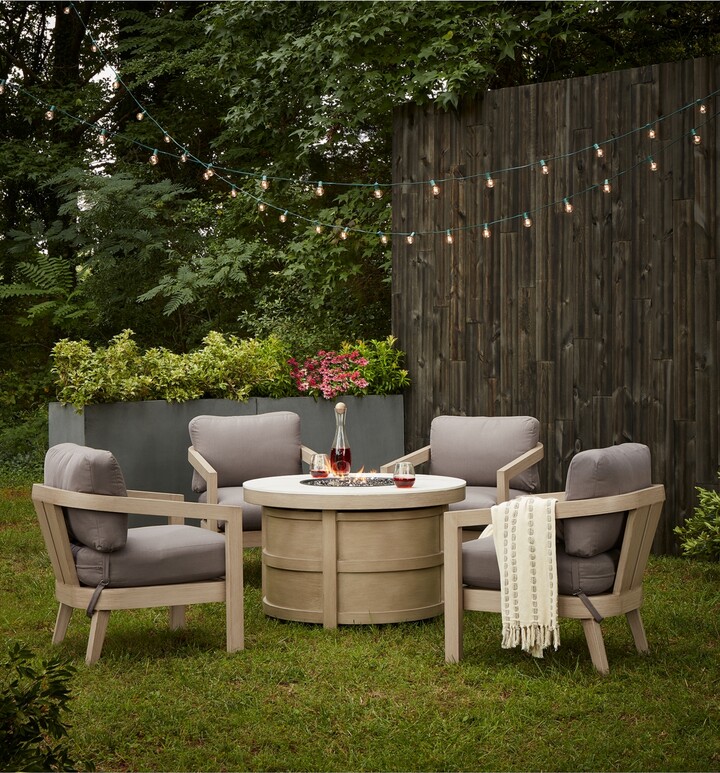 Agio Reid Outdoor 5-Pc. Chat Set (1 Fire Pit & 4 Club Chairs), Created ...