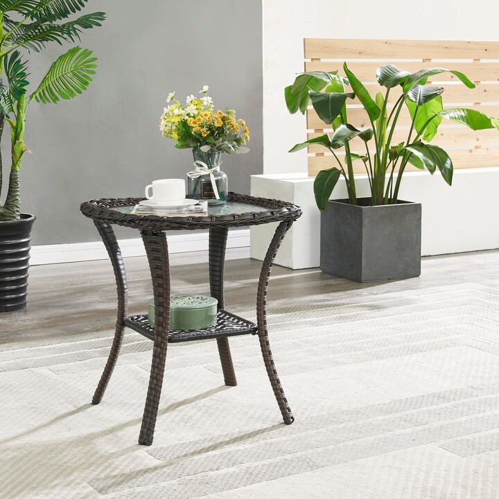Pocassy Patio Wicker Coffee Table, Outdoor Rattan Side Table - 20"X20 ...