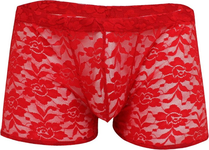 Kaerm Mens Sissy Lingerie Mesh Sheer Lace Floral Boxer Shorts Low Rise ...