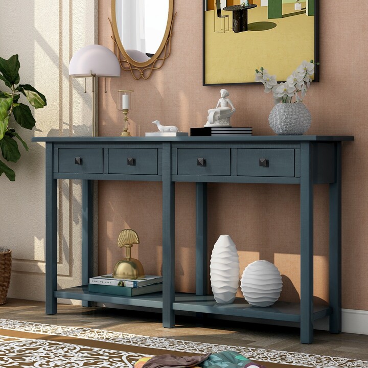 Calnod Rustic Brushed Texture Console Table with 4 Drawers & a Open ...