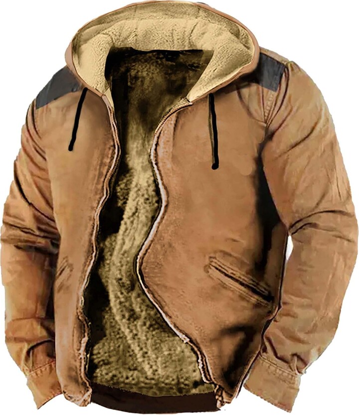 liaddkv Men's Fur Winter Jacket with Hood and Zip - ShopStyle