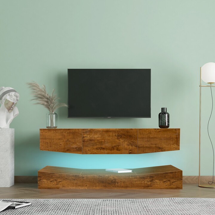 EHEK Modern Up and Down Floating Wall-Mounted TV Stand, LED Lights 47 ...