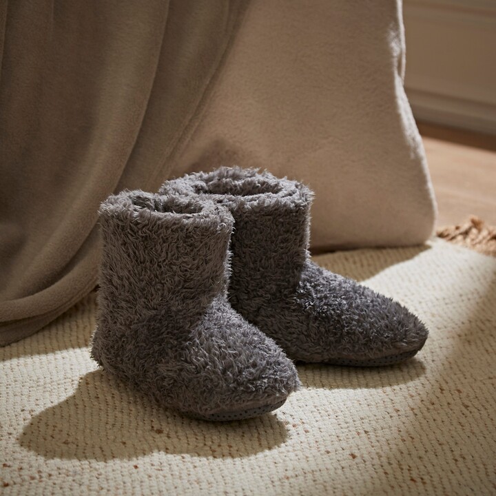 Dunelm Teddy Bear Charcoal Grey Boot Slippers, Size: Womens UK Shoe ...