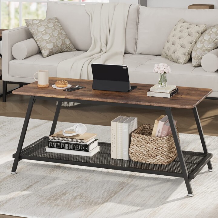 Global Pronex Coffee Table Industrial Center Table 2-Tier Living Room ...