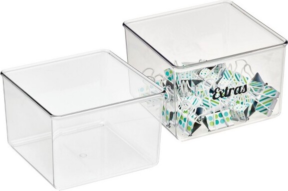 mDesign Plastic Stackable Home, Office Storage Box + 32 Labels - 2 Bins ...