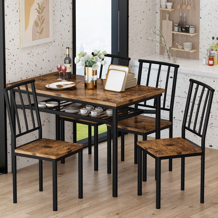 Mieres Modern Industrial Dining Table Set for 4, 5-Piece Wood Kitchen ...