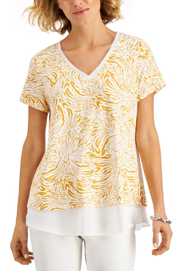 JM Collection Printed Faux-Layered Top, Created for Macy's - ShopStyle