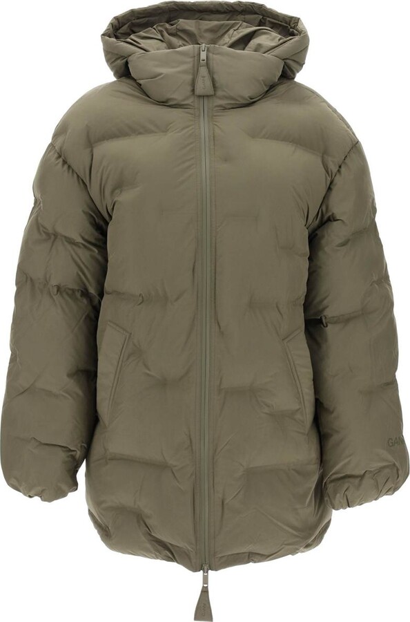 Ganni midi puffer jacket with detachable hood - ShopStyle