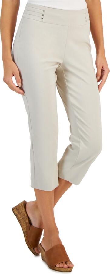 JM Collection Women's Pull On Slim-Fit Rivet Detail Cropped Pants ...