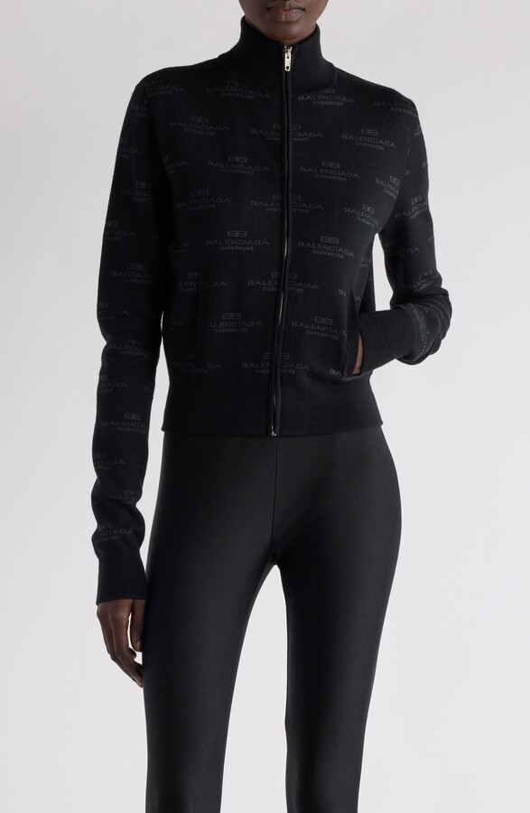 Balenciaga BB Monogram Wool & Cotton Blend Full Zip Sweater - ShopStyle