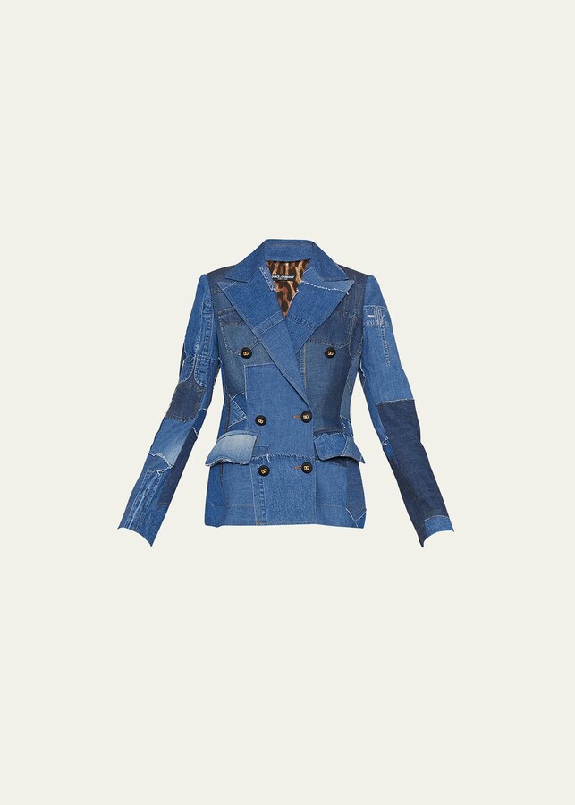 Dolce & Gabbana Patchwork Denim Double-Breasted Jacket - ShopStyle