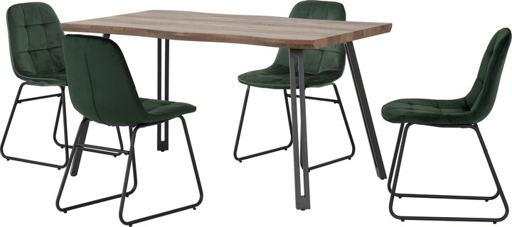 Dunelm Quebec Wave Rectangular Dining Table with 4 Lukas Chairs Green ...