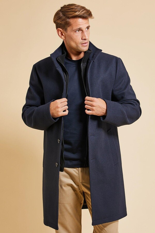 Threadbare 'Pipe' Funnel Neck Coat With Mock Layer - Navy - ShopStyle