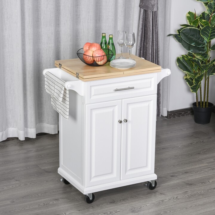 HOMCOM Kitchen Island Cart on Wheels with Extended Counter Drawer ...