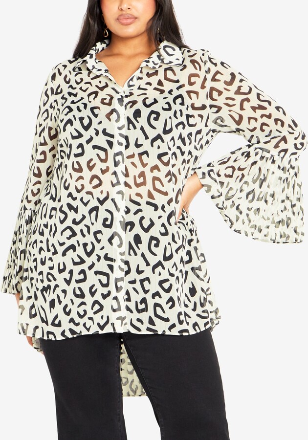 Avenue Plus Size Perla Pleat Print High Low Shirt Top - ShopStyle