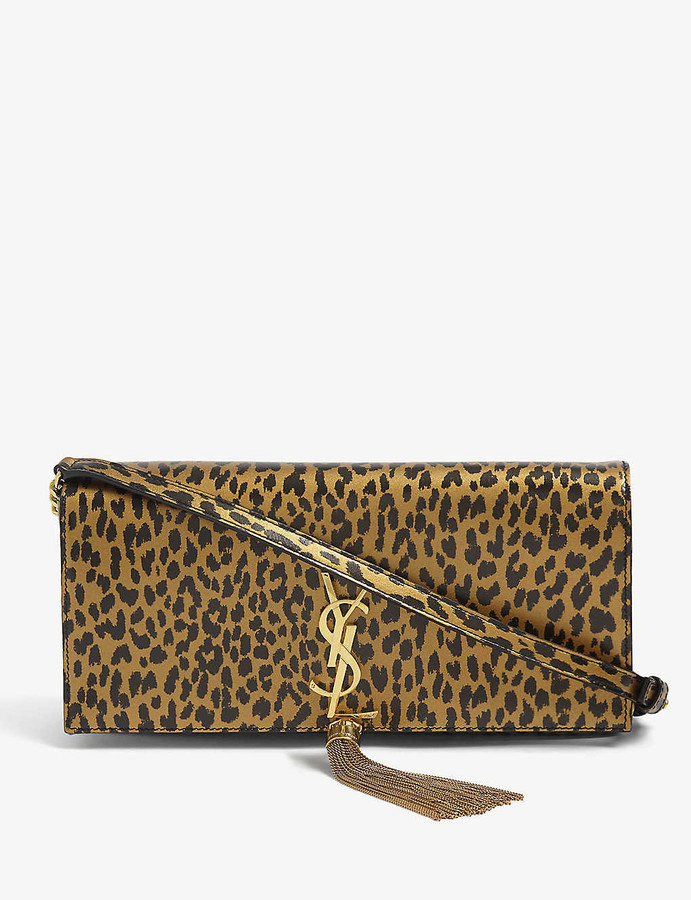 Saint Laurent Kate 99 leopard-print leather baguette bag - ShopStyle ...