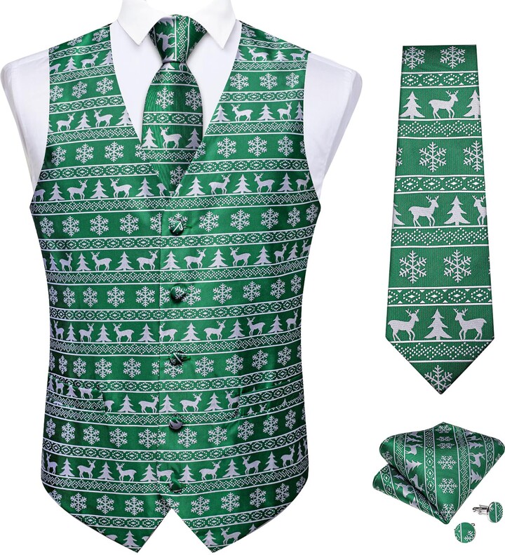 DiBanGu Mens Green Christmas Vest Set Festival Christmas Snowflake Suit ...
