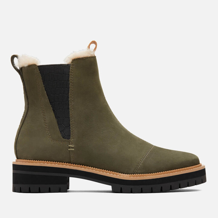 Toms Women's Dakota Water Resistant Leather Chelsea Boots - Olive ...