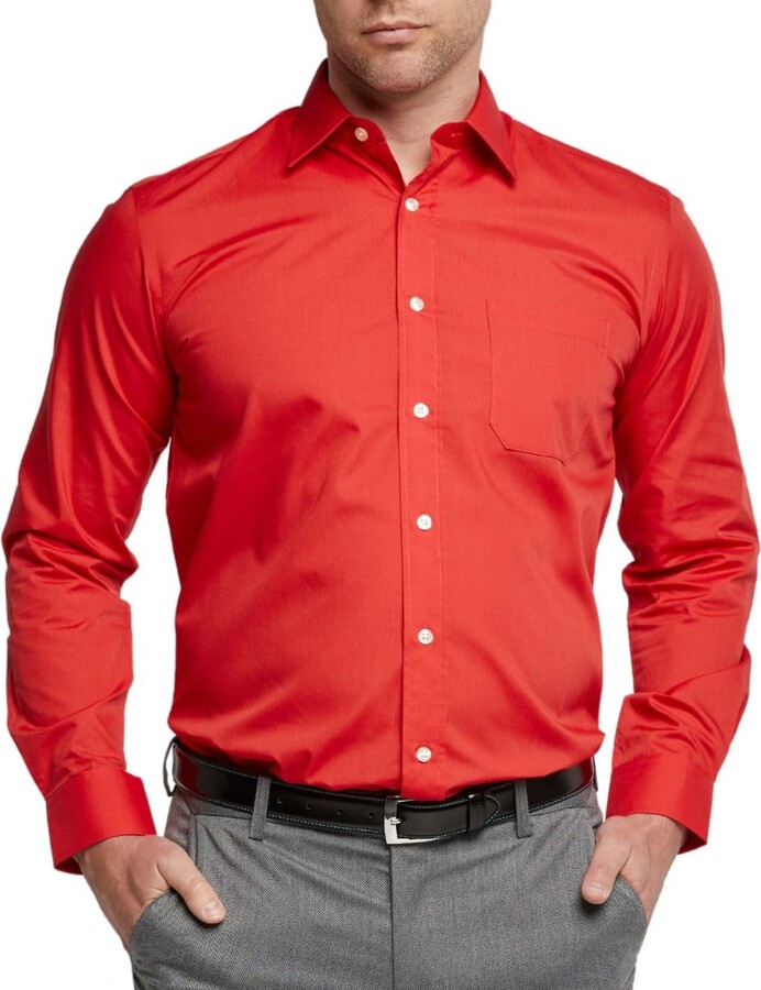 Double Two Mens Classic Cotton Blend Long Sleeved Shirt (3300) in Red ...