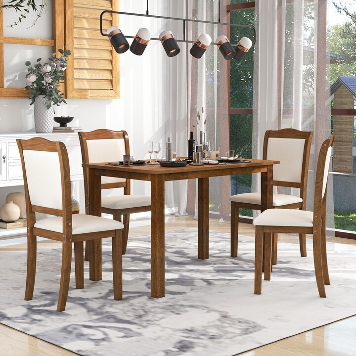 EDWINRAY 5-piece Wood Extendable Kitchen Table Set, with Round Dining ...