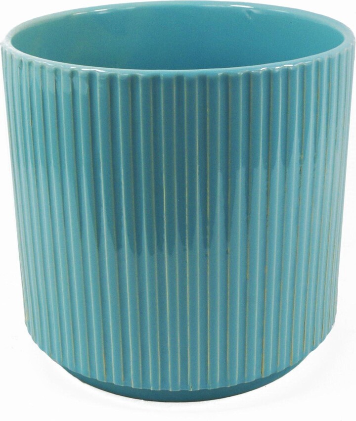 Leaf Turquoise Blue Ribbed Ceramic Planter Plant Pot 13.5 x 13.5 x 13cm ...