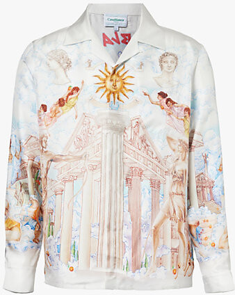 Casablanca Mens Le Temple Du Savoir Cuban-Collar Silk Shirt Xl - ShopStyle