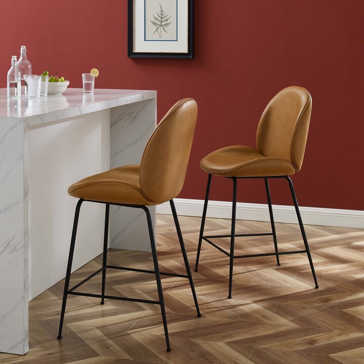 Modway Scoop Black Powder Coated Steel Leg Vegan Leather Counter Stool ...