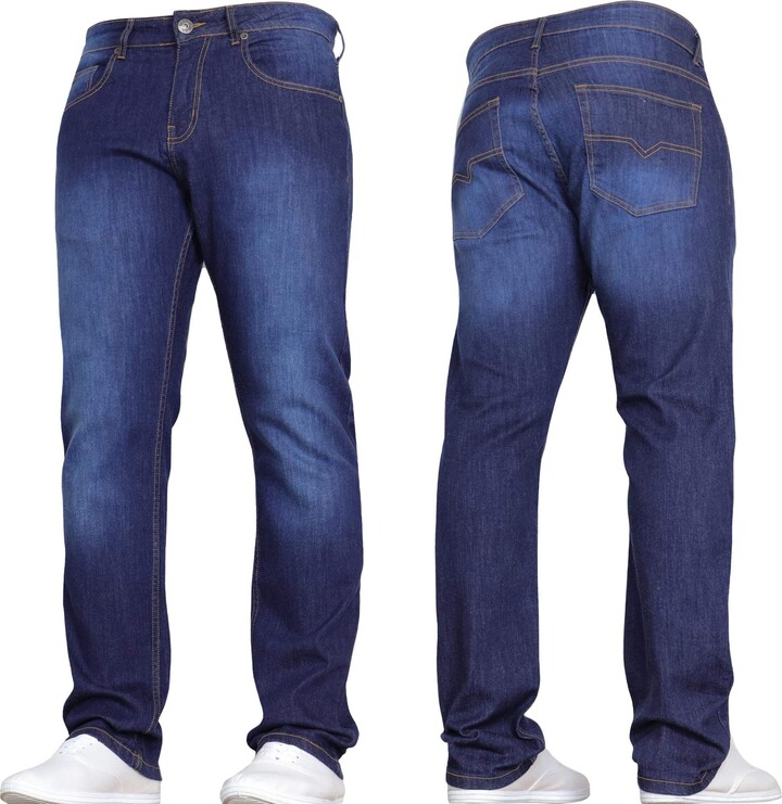Void New Mens Straight Leg Basic Plain Regular Fit Jeans in Stretch Denim Jeanswear Dark Blue ...
