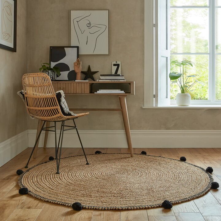 Dunelm Jute Pom Pom Round Rug Black - ShopStyle