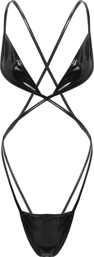 inlzdz Womens Shiny Metallic Micro Bikini Set Mini Trikini Swimsuit ...