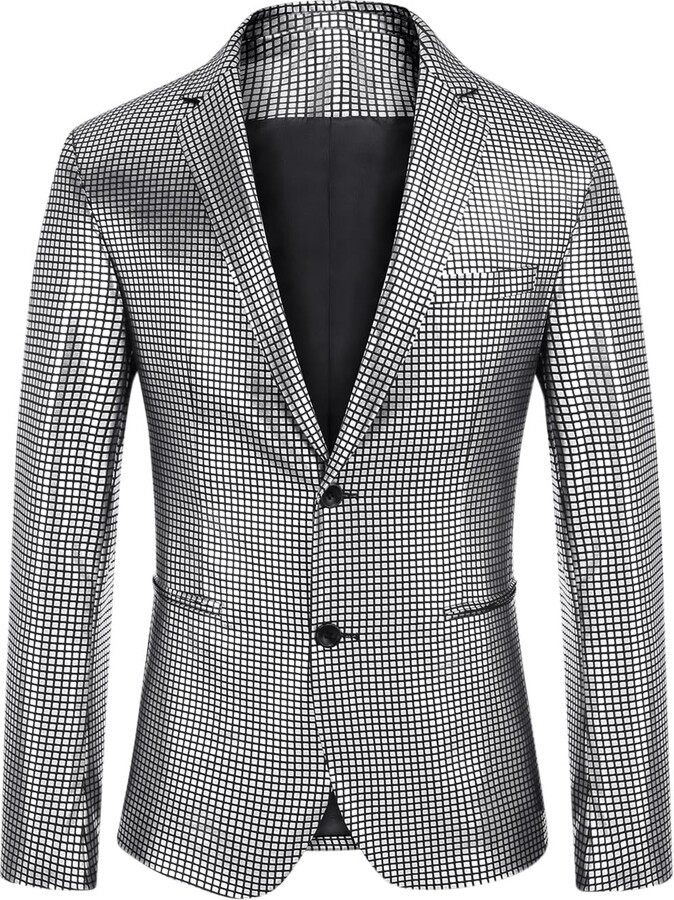 Runcati Mens Metallic Blazer Jacket 70s Disco Vintage Shiny Sequin Slim ...