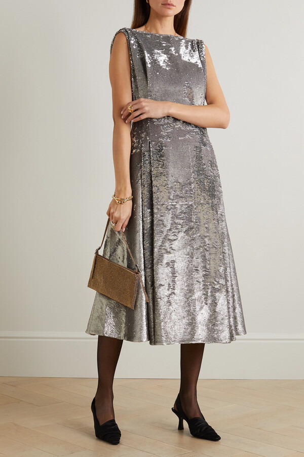 Emilia Wickstead Chaya Open-back Sequined Satin Midi Dress - Silver ...