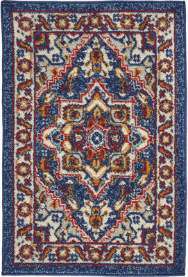 Homesahel Blue And Ruby Medallion 2'' X 3'' Scatter Rug - Modern Carpet ...