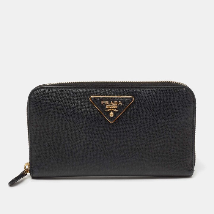 Prada Black Saffiano Leather Zip Around Wallets - ShopStyle