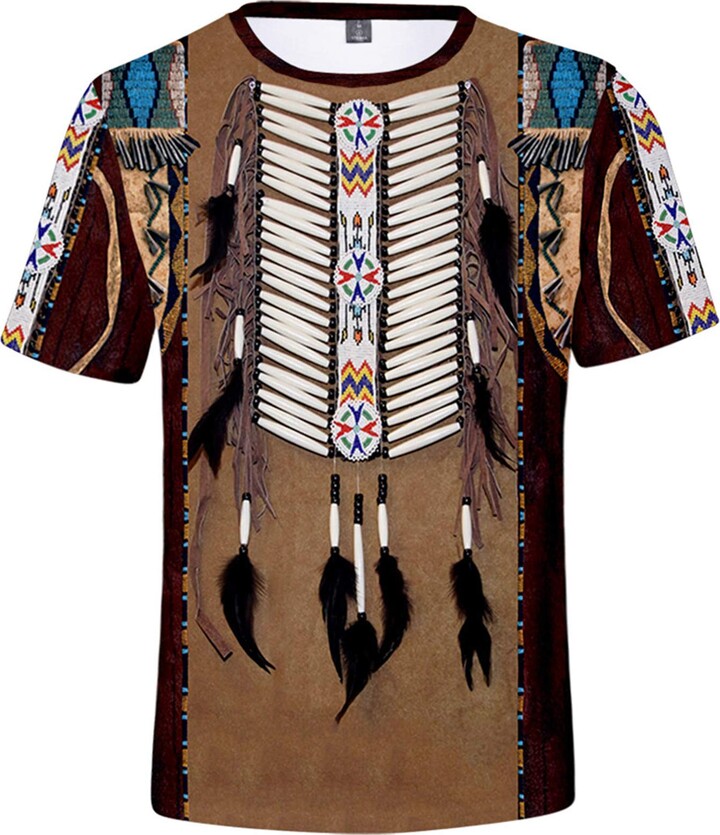 Homidam Unisex Native American T-Shirt Indian Cosplay Short Sleeve Tees ...