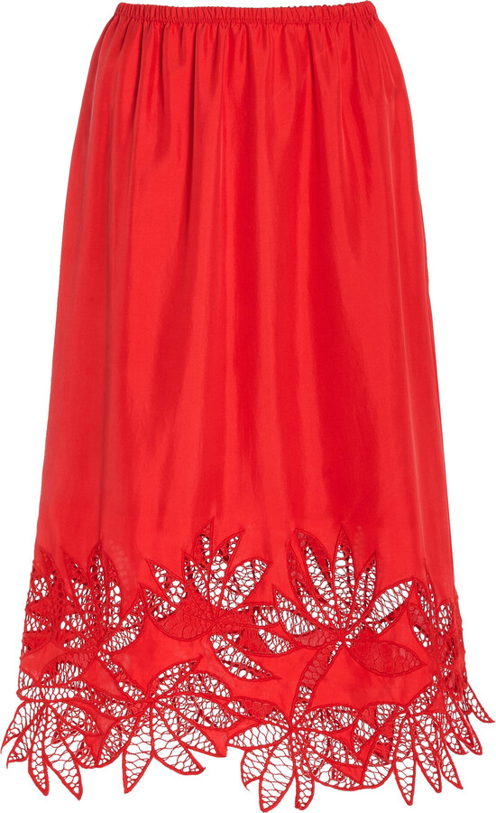 Diotima Coverley Botanical Cutwork Silk Twill Skirt - ShopStyle