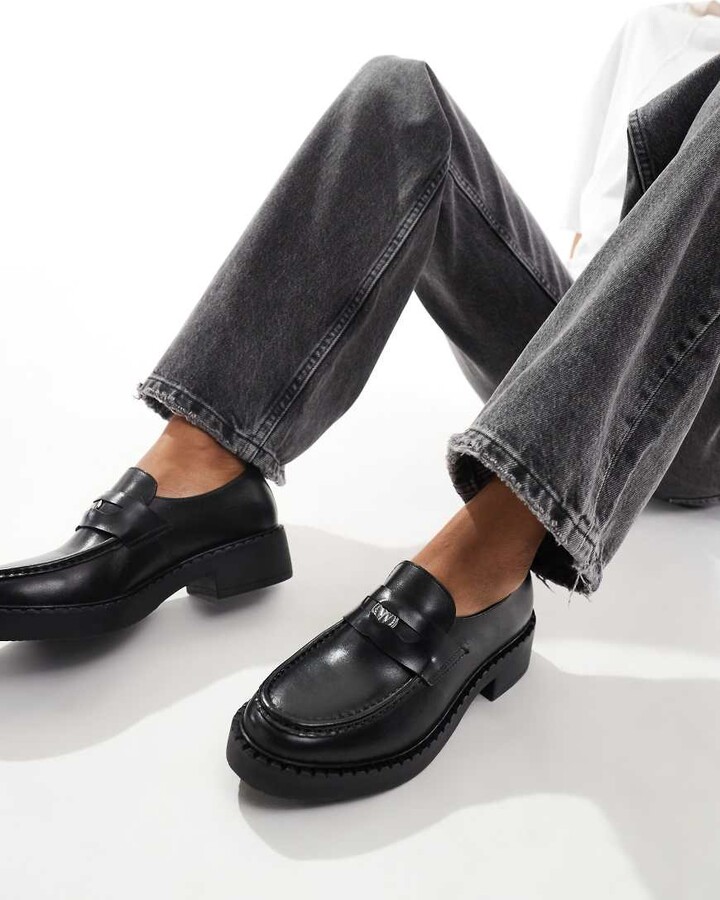 Walk London Dolly penny loafers in black leather - ShopStyle