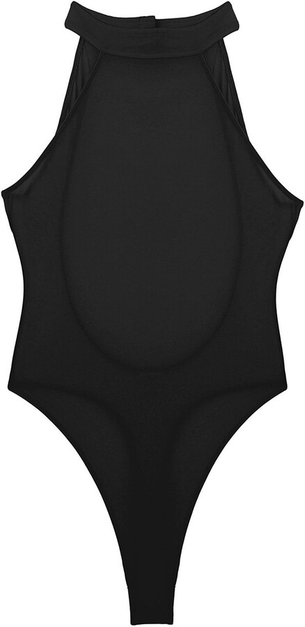 Chictry Womens Soft Silk Halter Neck Backless High Cut Thong Bodysuit