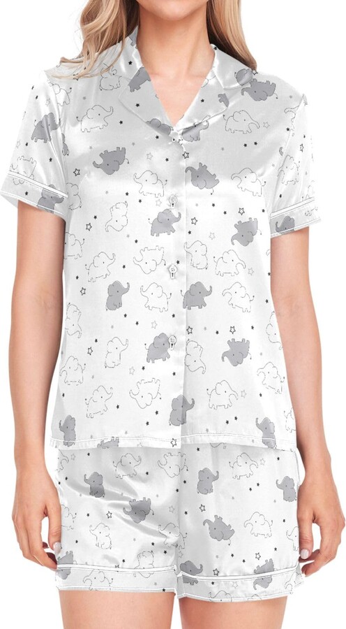 Oarencol Womens Silk Satin Pajamas Set Short Sleeve Shirt and Wide Leg ...