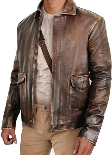 SPAZEUP Mens Jones Dial of Destiny Brown Leather Jacket Harrison ...